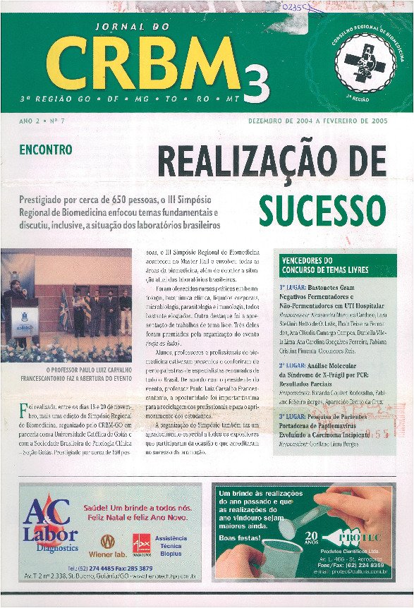 CRBM – 3ª Região. Ano 2. Nº 7 – Conselho Federal de Biomedicina